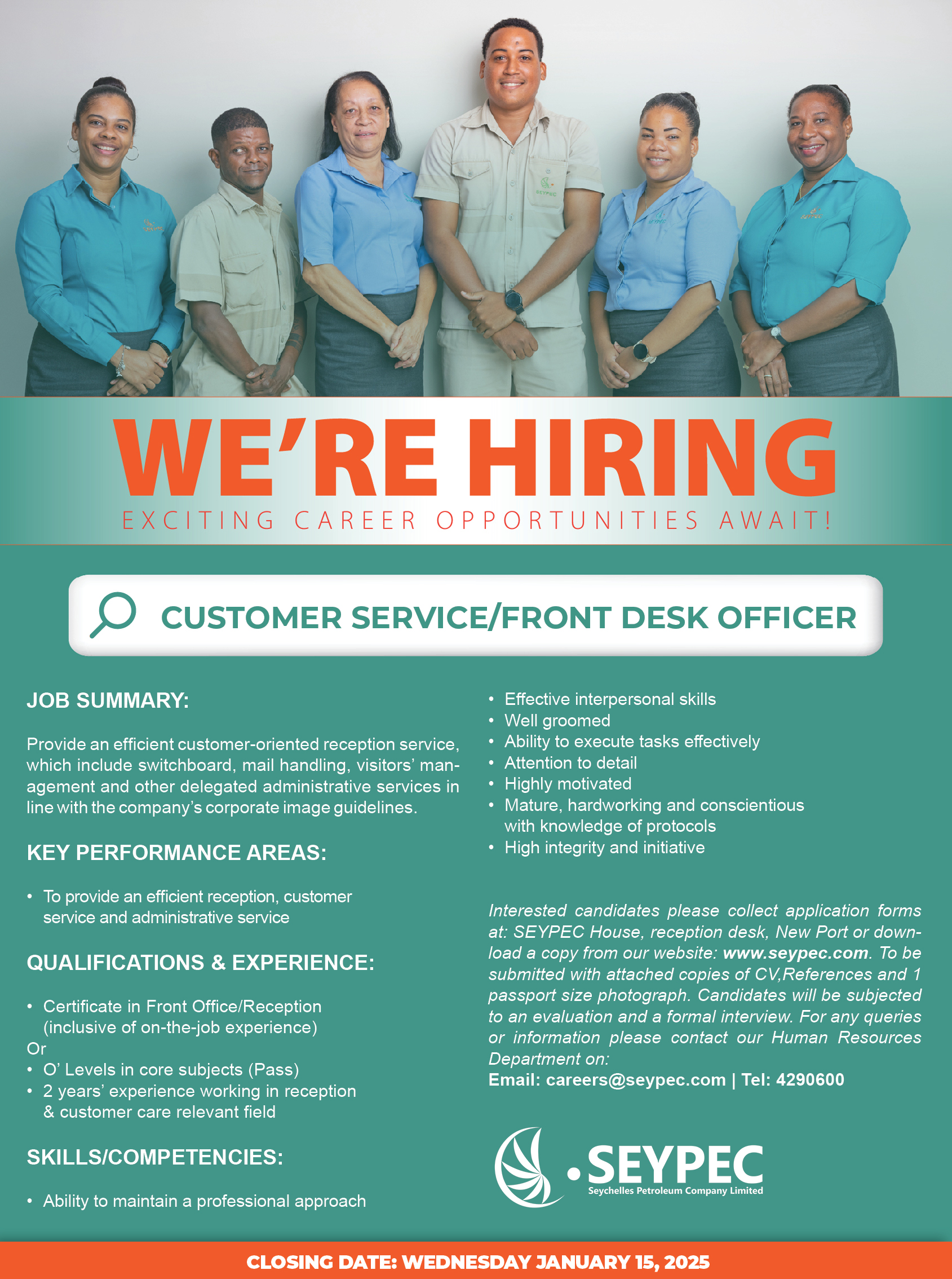 CUSTOMER SERVICE-FRONT DESK OFFICER | SEYPEC